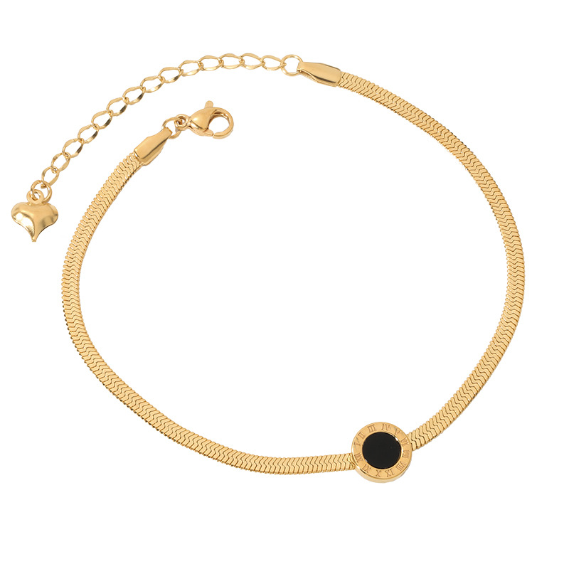 Japanese Korean Simple Black Round Titanium Anklet for Women 18k Gold ...