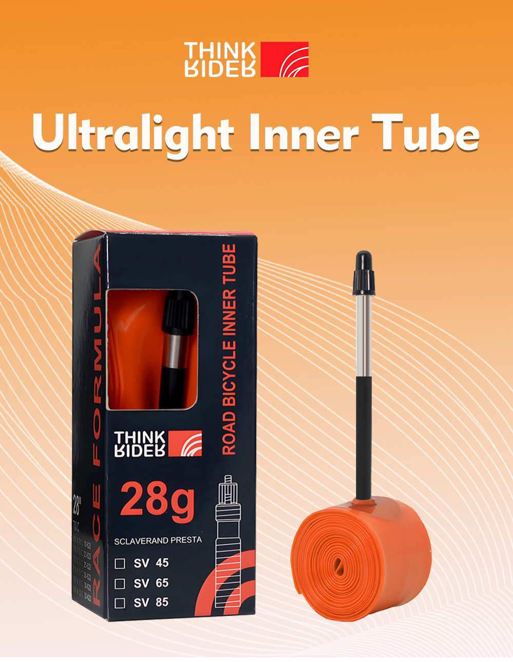 ThinkRider 28g Ultralight Bike Inner Tube 700 x 18 25 28 Road Bicycle TPU Tire 45/65/85mm Length ...