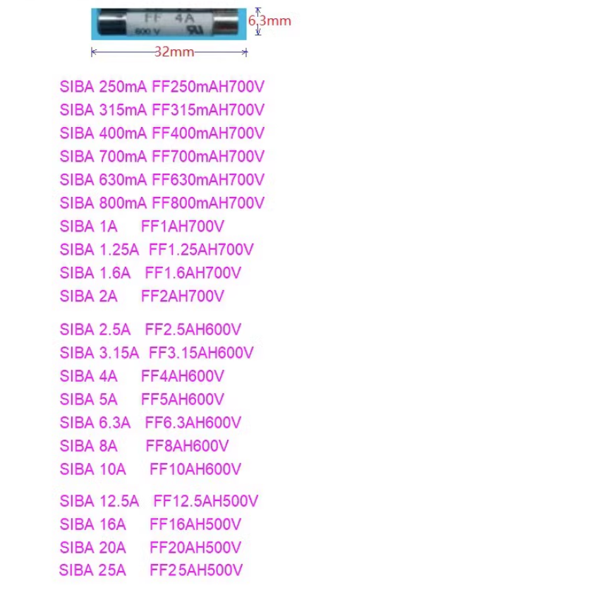 [Ready Stock Supply] SIBA Fuse FF1.6A FF2A 700V 600V 6.3x32mm FF4A 6.3A ...