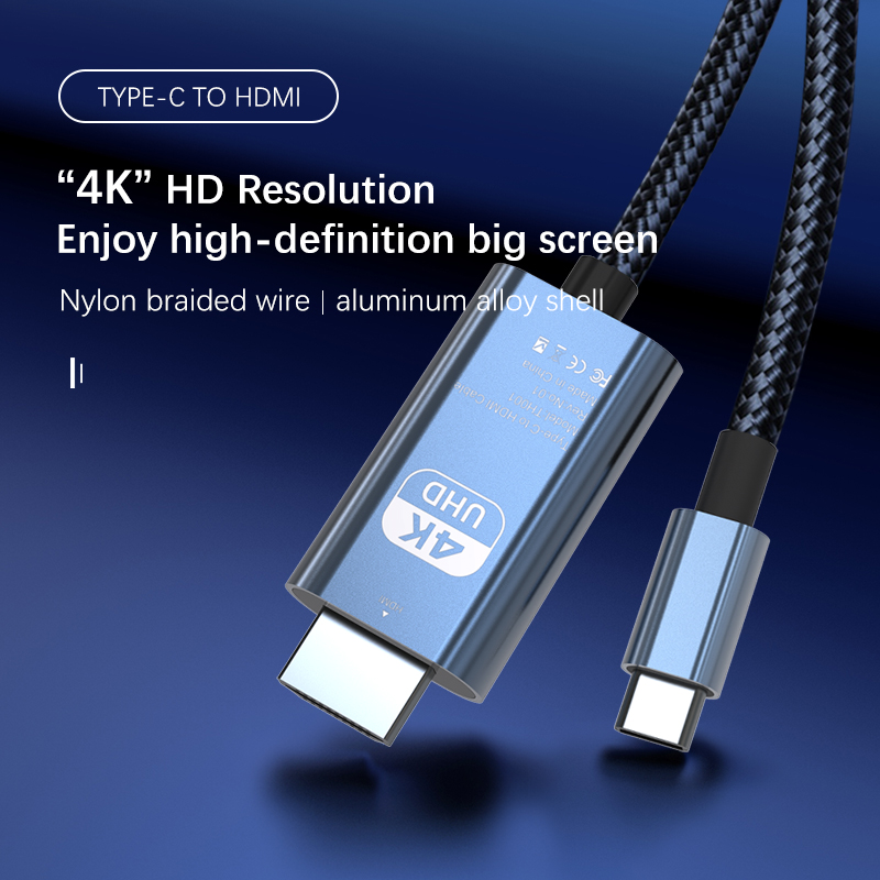 Type C To HDMI Cable 4K 60HZ 2M High Definition Screen USB C To HDTV ...