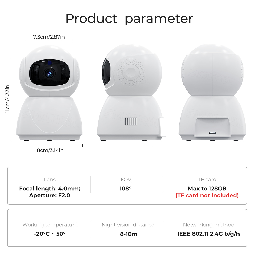 SMATRUL 1080P FHD CCTV Camera Tuya Smart Camera AI Auto Tracking PIR ...