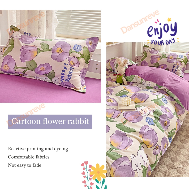 DANSUNREVE bedding set cute black&white design small bed purple flower ...