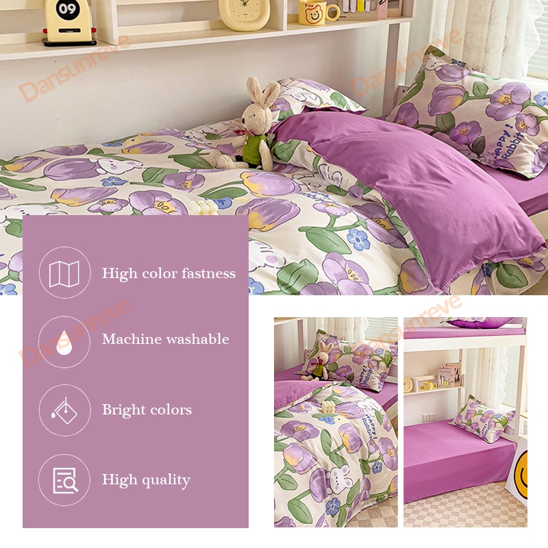 DANSUNREVE bedding set cute black&white design small bed purple flower ...