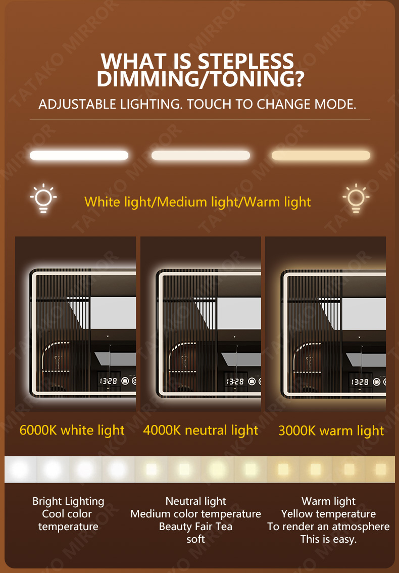 Smart Bathroom LED Mirror Decorative Wall Mounted anti-fog Cermin besar ...