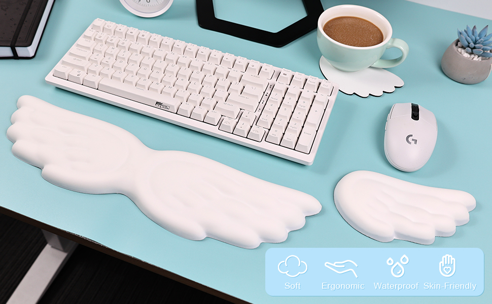 Angel Wing Cloud Keyboard Wrist Rest, Soft Leather Ergonomic Memory ...