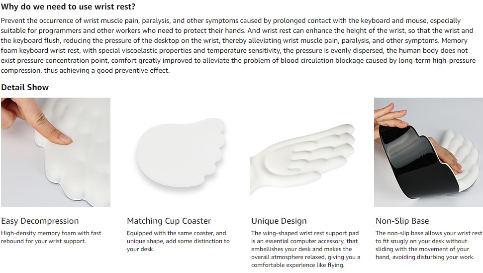 Angel Wing Cloud Keyboard Wrist Rest, Soft Leather Ergonomic Memory ...