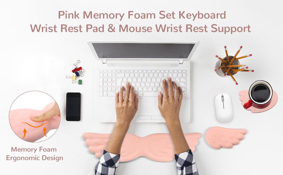 Angel Wing Cloud Keyboard Wrist Rest, Soft Leather Ergonomic Memory ...