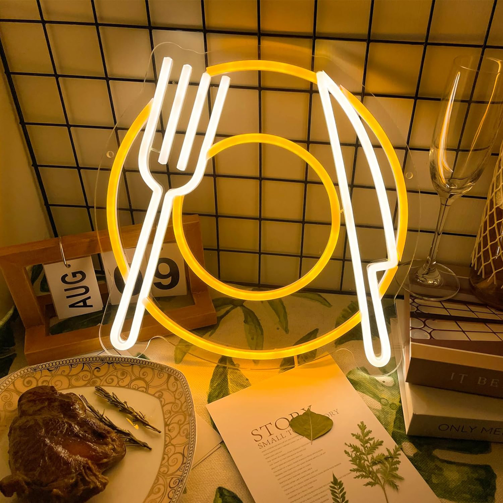 Let's Eat Led Neon Light Sign Fork Knife Spoon Plate Dish Food ...