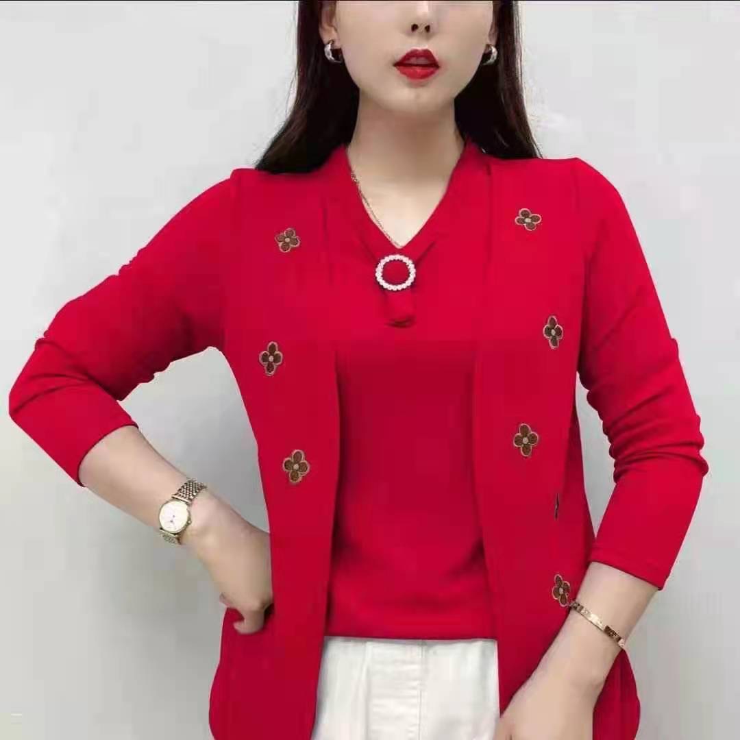 5xl Oversize Women Floral Loose Blouse Long Sleeve Wanita Baju Tops