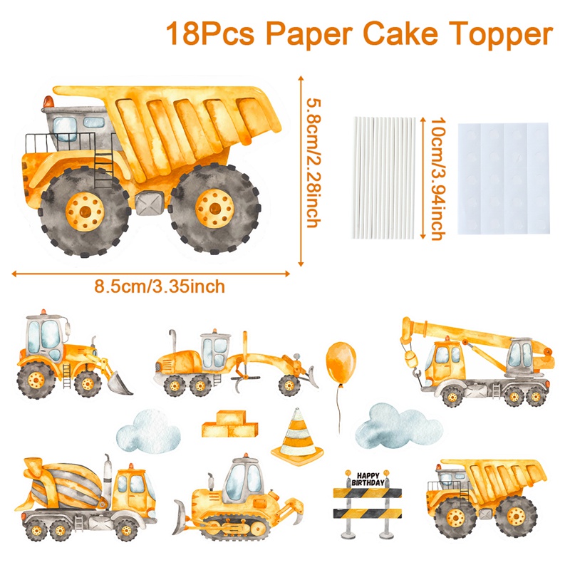 18pcs Engineering Theme Cake Topper Engineering Vehicle Party ...