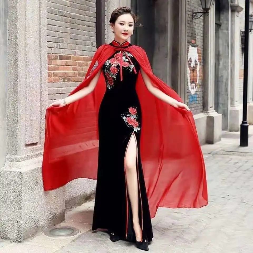 CHINA tradition cape Cloak Red Cloak Thin Shawl Women's Clothing Long ...