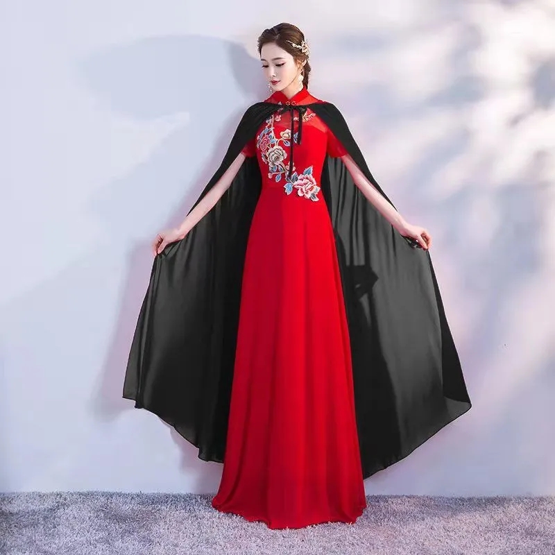CHINA tradition cape Cloak Red Cloak Thin Shawl Women's Clothing Long ...