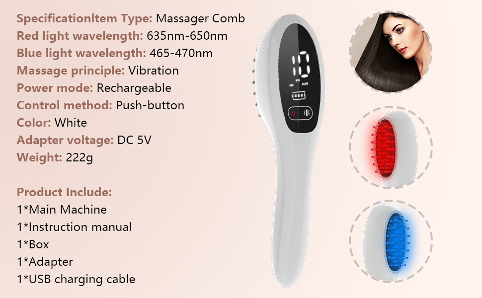 3-IN-1 Hair Growth Comb LED Red Light Therapy Device Anti Hair Loss ...