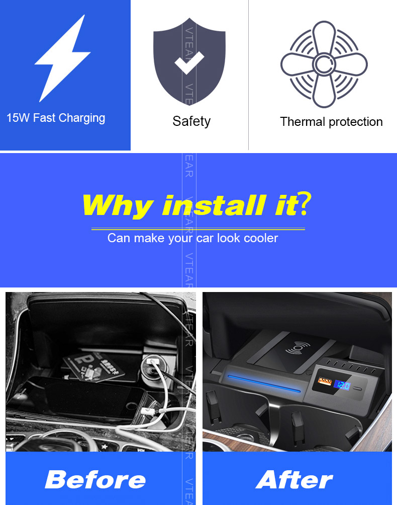 QI Car Wireless Charger 15W Fast charging Phone Holder ,Center console ...