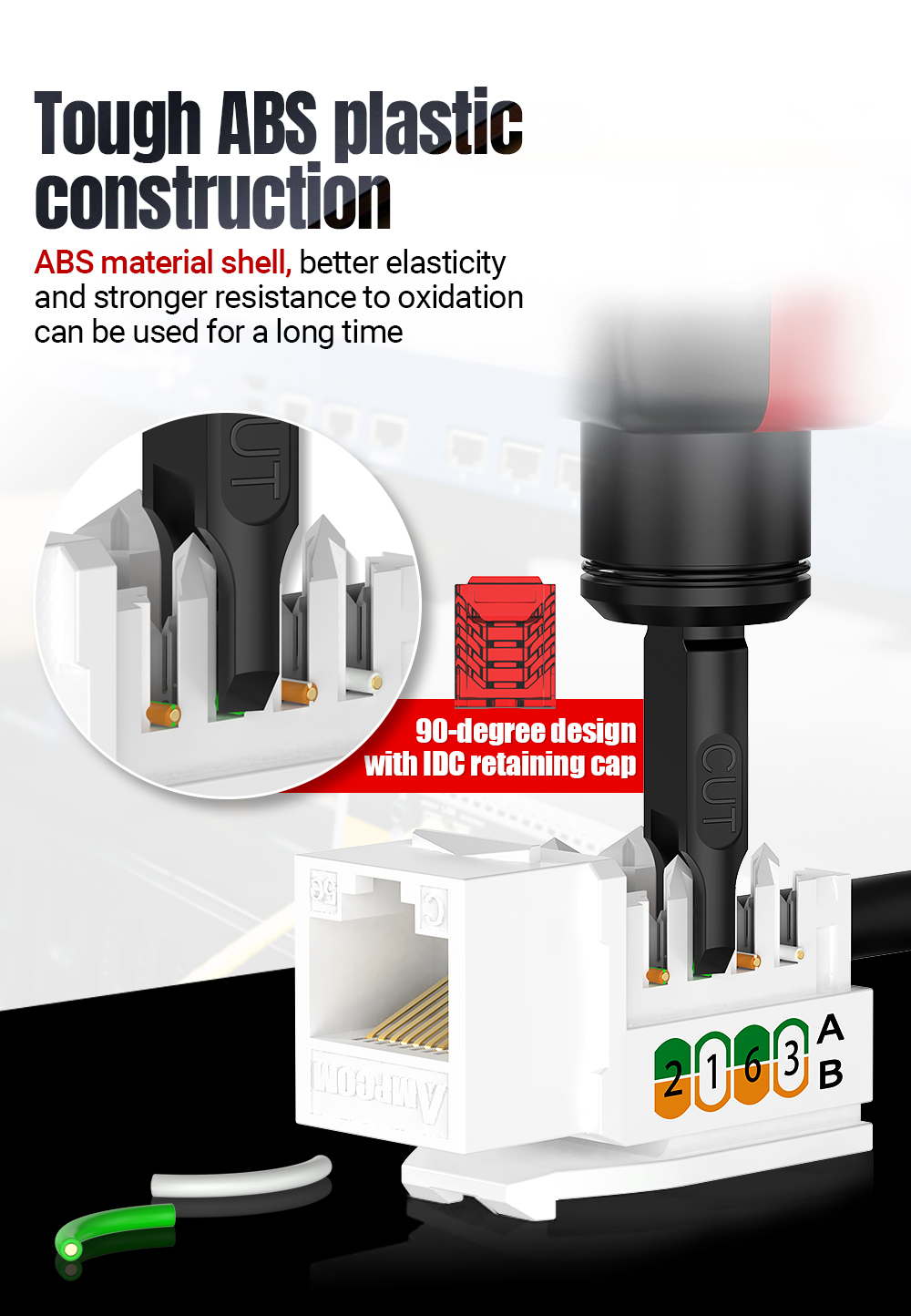 AMPCOM CAT6 RJ45 Keystone Jack Module Connector Network Coupler ...