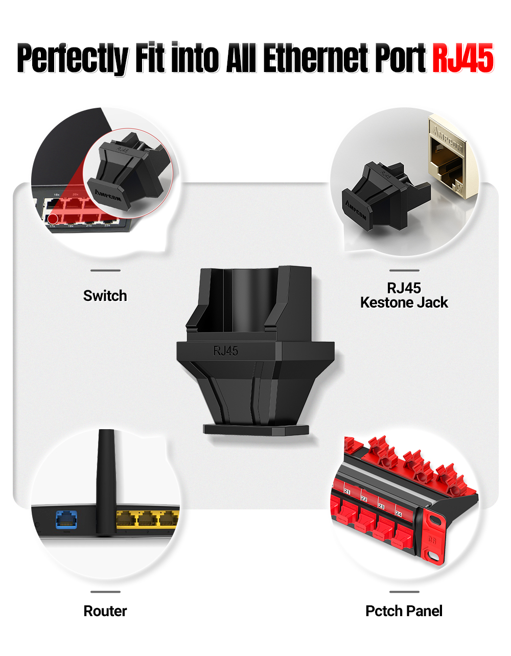 AMPCOM 50-Pack: Five-Color RJ45 Dust Plug Ethernet Hub Port Anti Dust ...