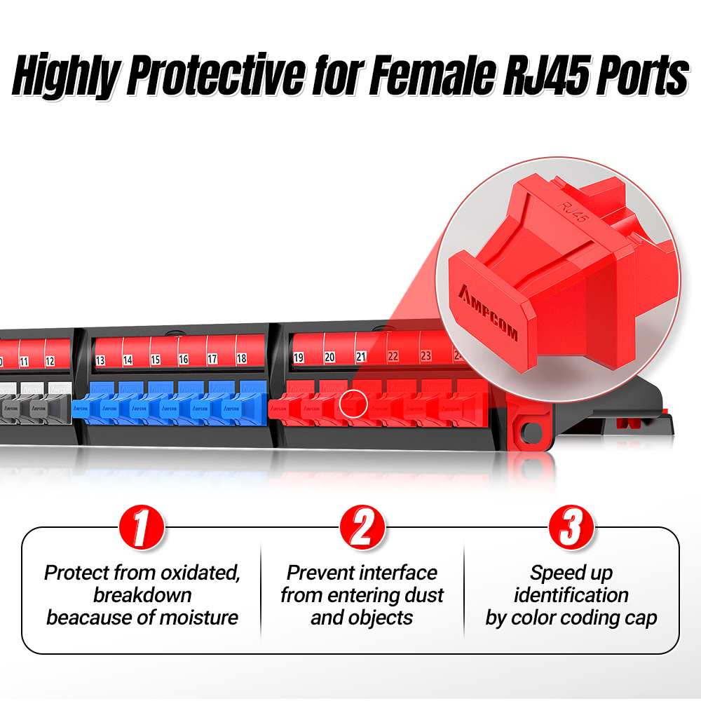 AMPCOM 50-Pack: Five-Color RJ45 Dust Plug Ethernet Hub Port Anti Dust ...