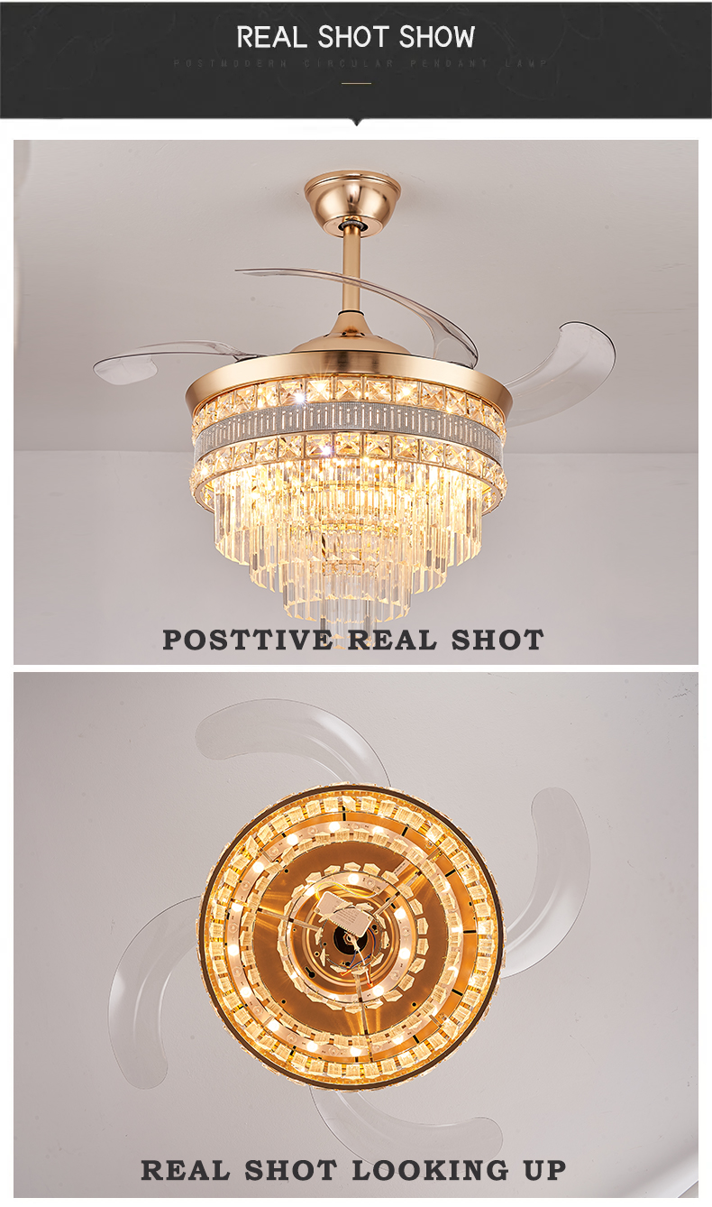 GEJIESE Fans 42inch Crystal ceiling fan with light 4 Blade ceiling fan ...