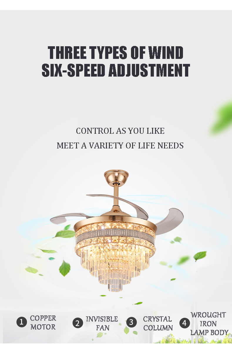 GEJIESE Fans 42inch Crystal ceiling fan with light 4 Blade ceiling fan ...