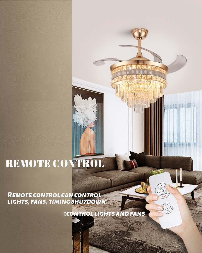 GEJIESE Fans 42inch Crystal ceiling fan with light 4 Blade ceiling fan ...