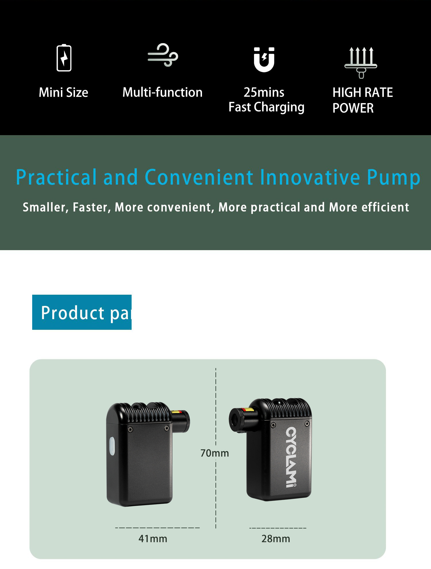 CYCLAMI HAUFIAHR Small Mini Plus Portable Pump for Bicycle Cordless Air ...