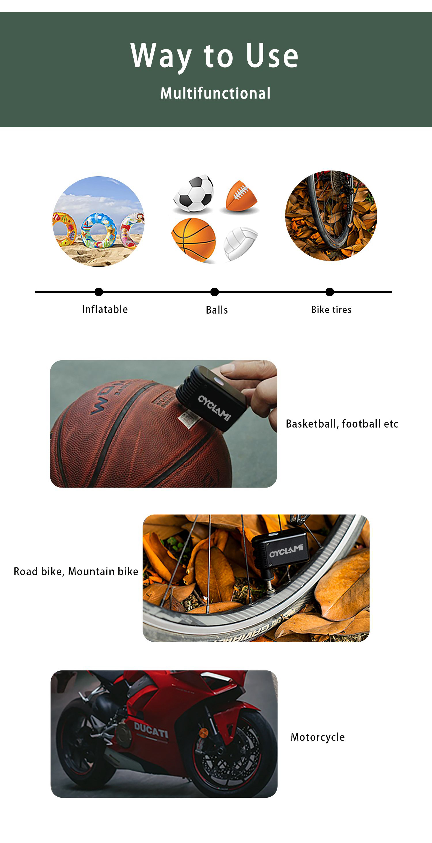 CYCLAMI HAUFIAHR Small Mini Plus Portable Pump for Bicycle Cordless Air ...