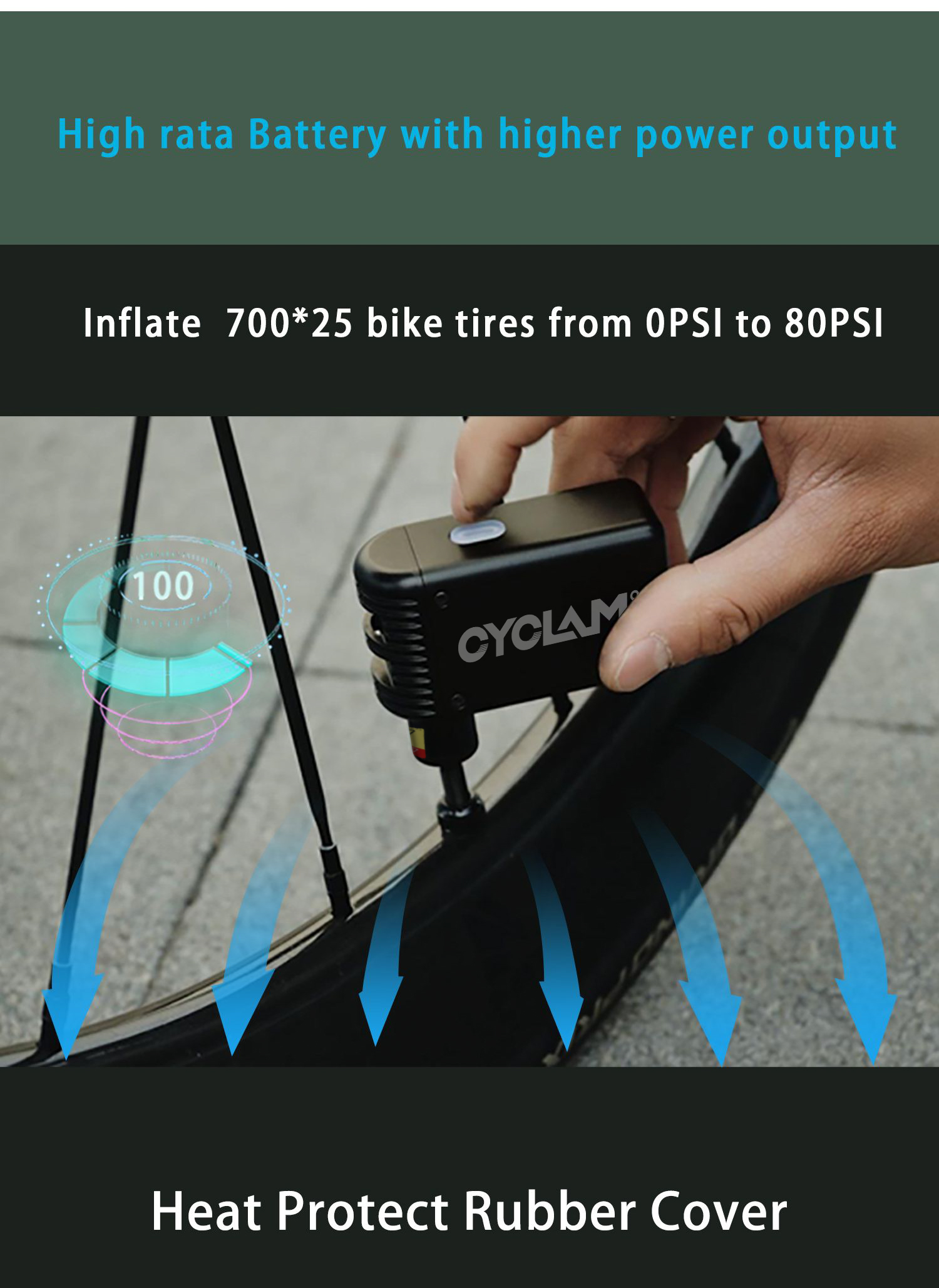 CYCLAMI HAUFIAHR Small Mini Plus Portable Pump for Bicycle Cordless Air ...