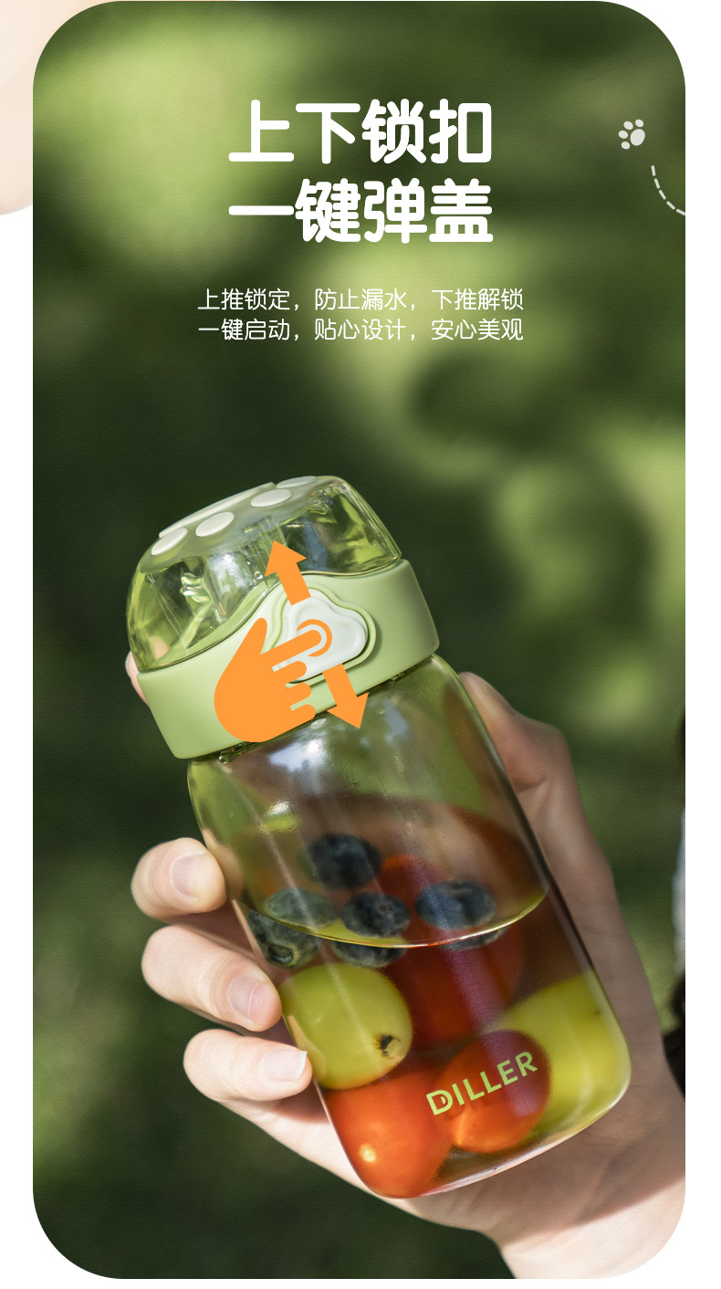 Diller Water Bottle With Fruit Infuser, Carrying Strap, Spout Lid, Leak ...