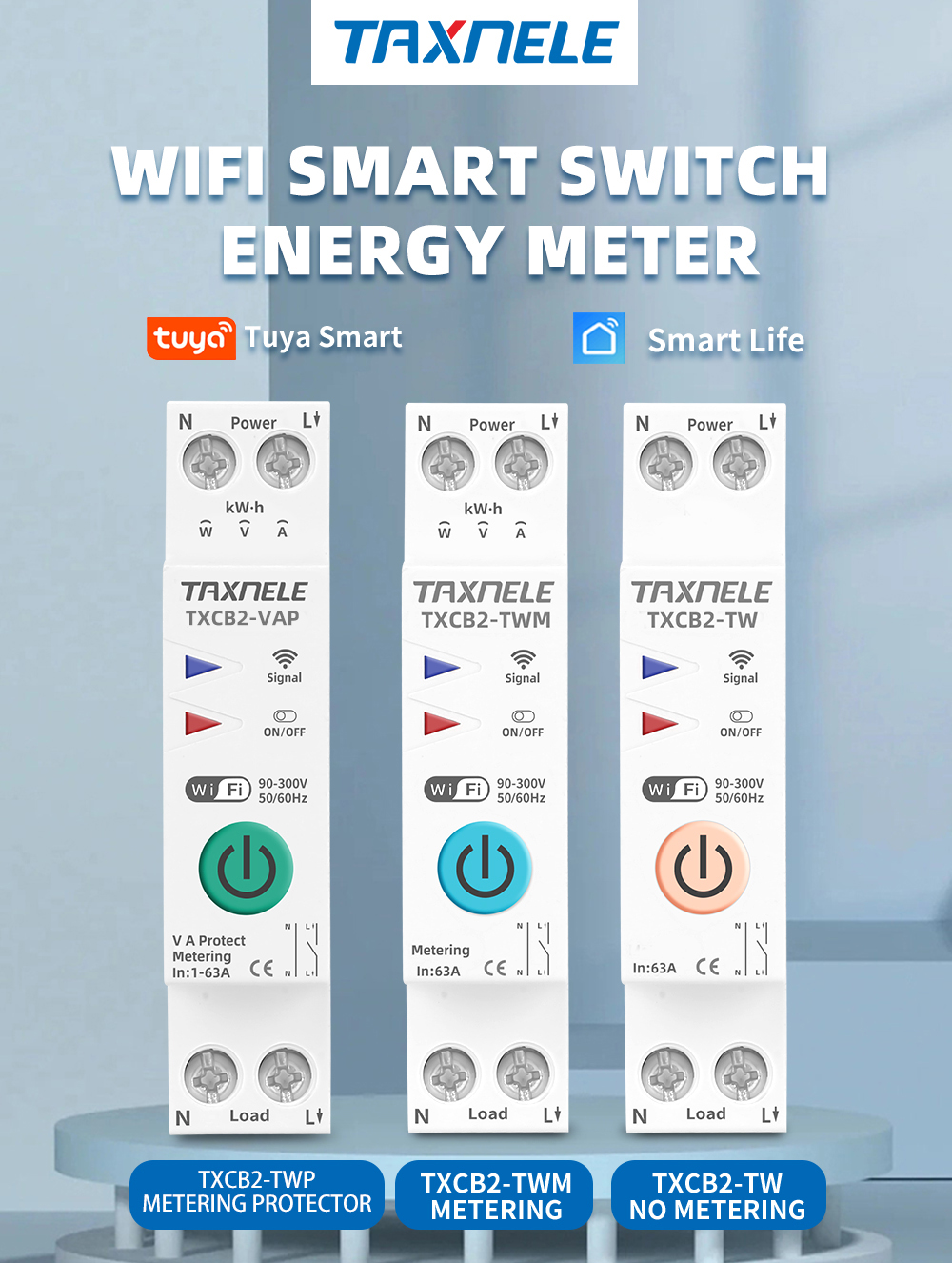 AC 220V 63A 1P+N WIFI tuya Smart Switch Energy Meter KWh Circuit ...