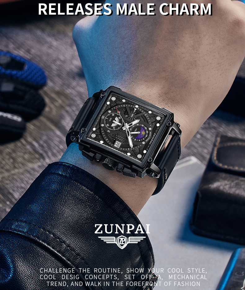 ZUNPAI Jam Tangan Lelaki Original Waterproof Stainless Steel Leather ...