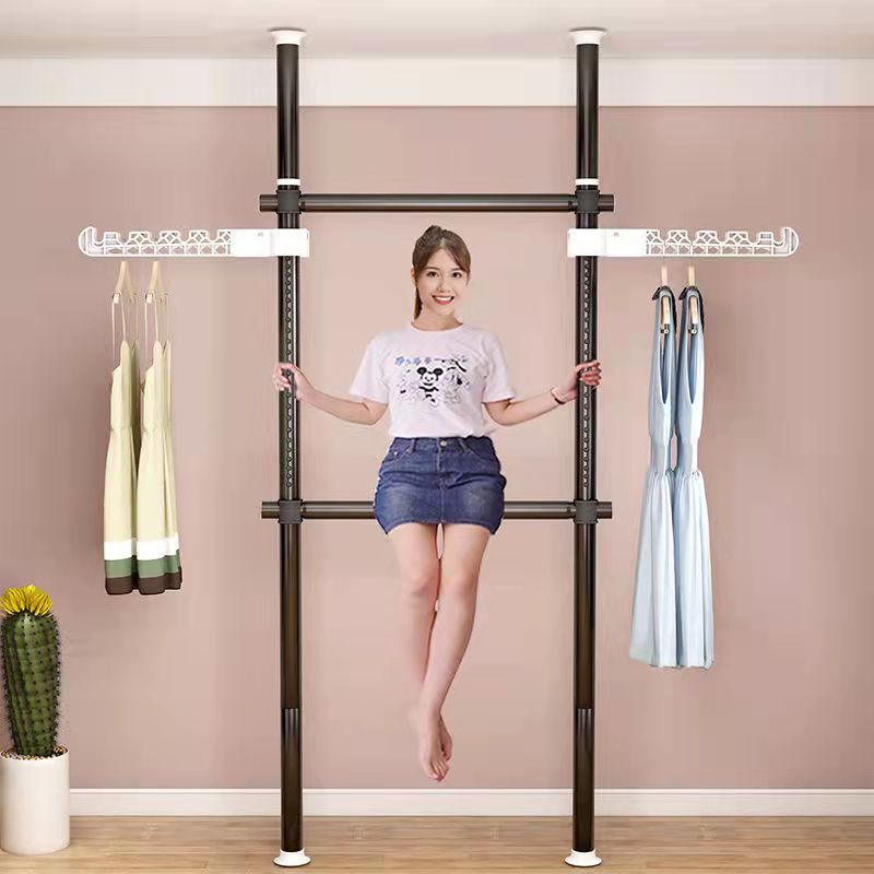 Clothes rack home floor indoor non-punching single rod telescopic rod ...