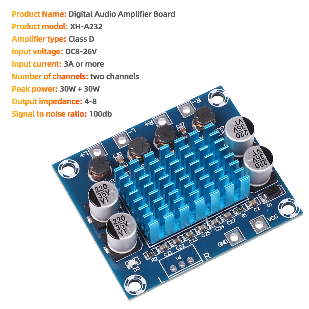 2*120W Dual DC12-26V Channel Digital Stereo Audio Power Amplifier Board ...