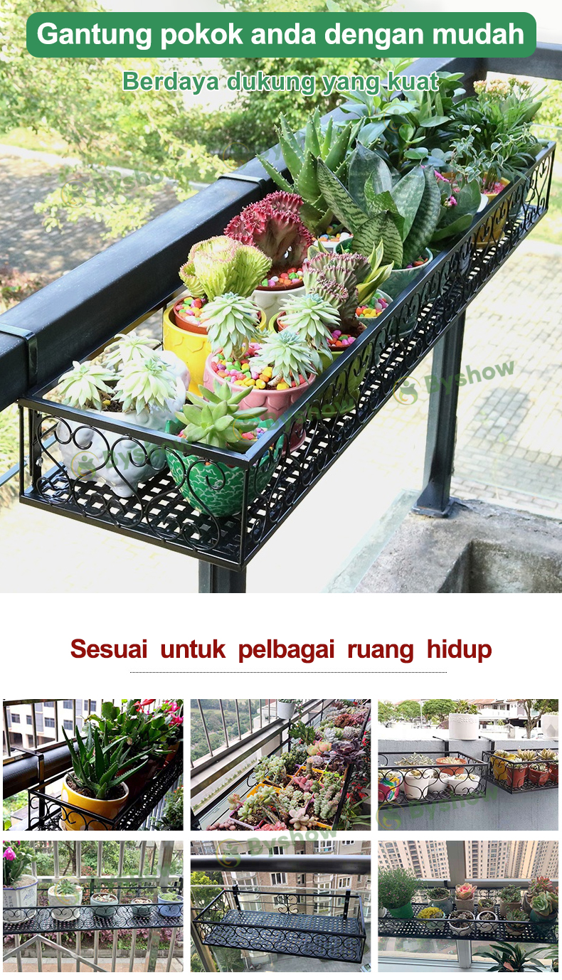 【Byshow】Outdoor Wall Hanging Flower Pot Stand Balcony Plant Rack Metal ...