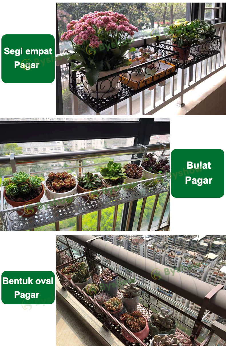 【Byshow】Outdoor Wall Hanging Flower Pot Stand Balcony Plant Rack Metal ...