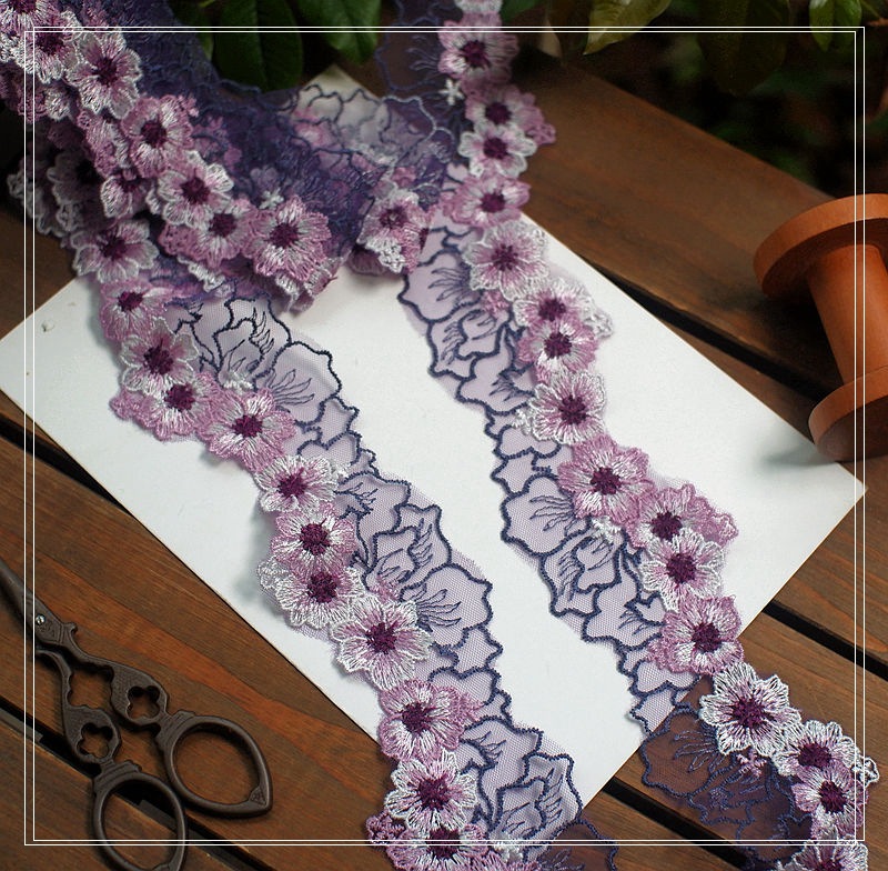 1 yard（35.8 inch）Multicolor embroidery lace fabric lace triming Lace ...