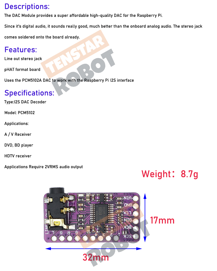 Interface I2S PCM5102A DAC Decoder GY-PCM5102 I2S Player Module For ...