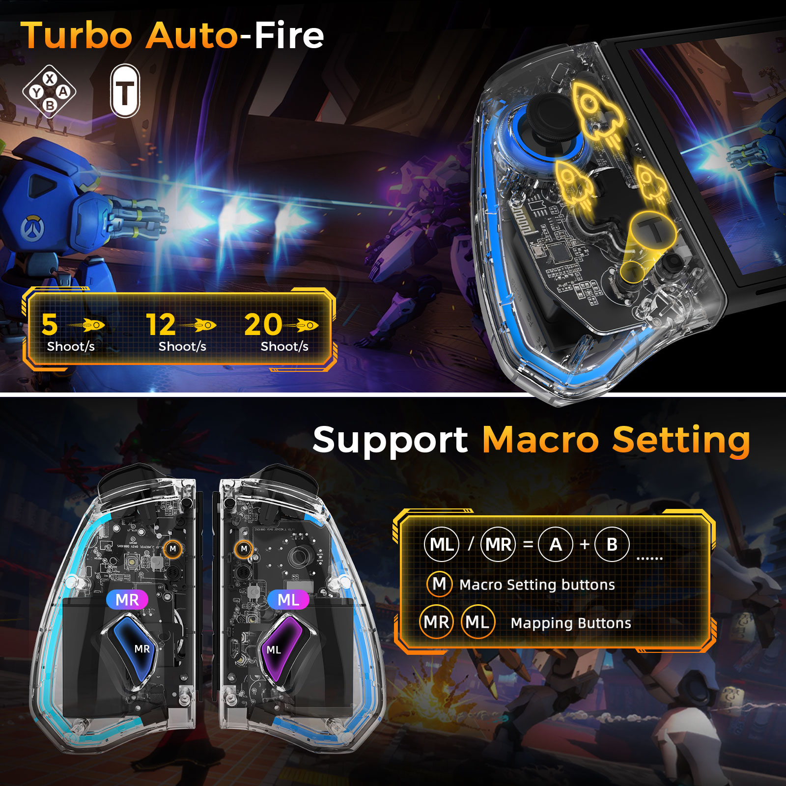 IINE Nintendo Swtich Elite Plus Joypad ALPS Metal Joystick with Light for Nintendo Swtich/Lite ...