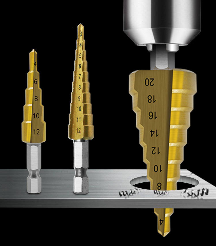 4mm-32mm Gerudi Step Hex Shank Step Drill Bit Set Titanium Coated HSS ...