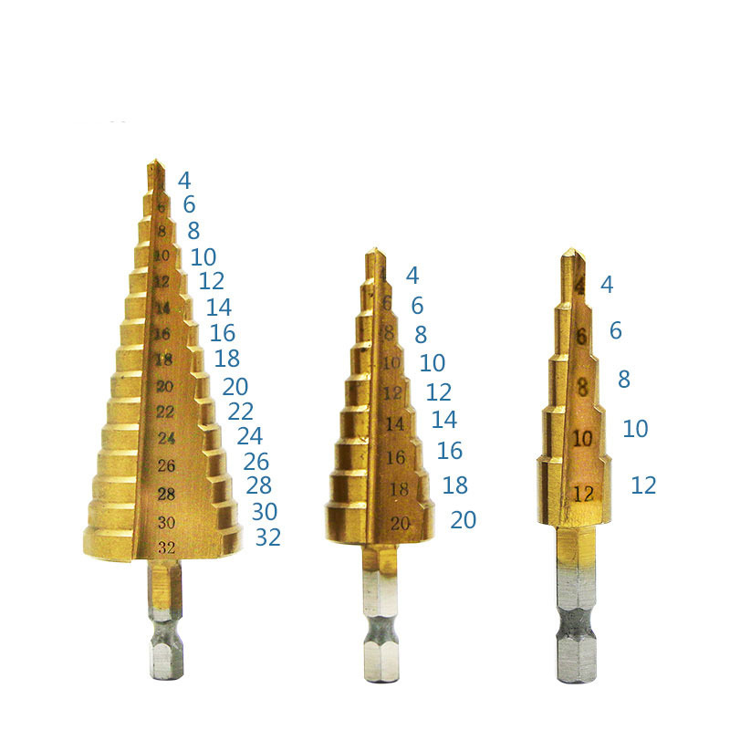 4mm-32mm Gerudi Step Hex Shank Step Drill Bit Set Titanium Coated HSS ...