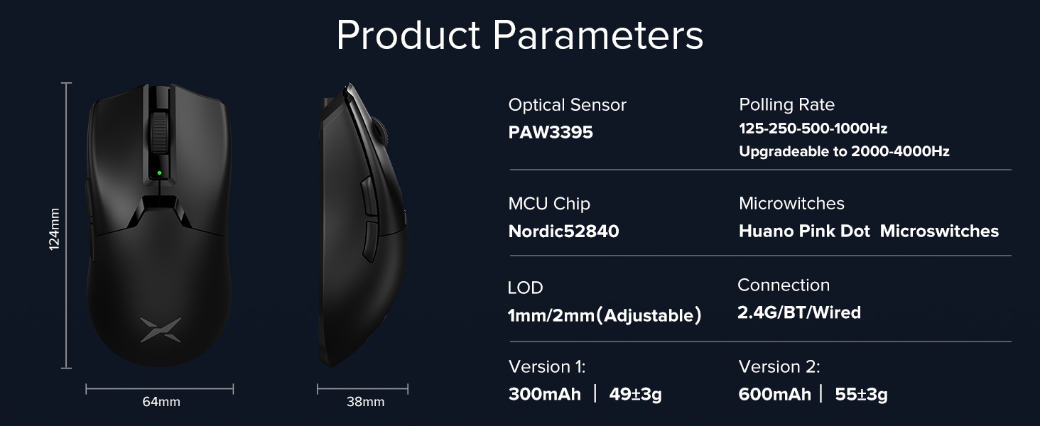 Delux M800 Ultra PAW3395 Bluetooth Gaming Mouse DPI MAX 26000 RGB Wireless Mouse Gaming ...