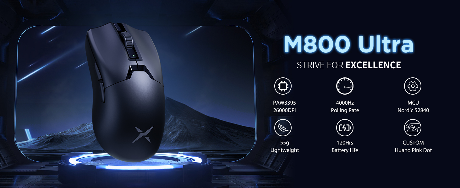 Delux M800 Ultra PAW3395 Bluetooth Gaming Mouse DPI MAX 26000 RGB Wireless Mouse Gaming ...
