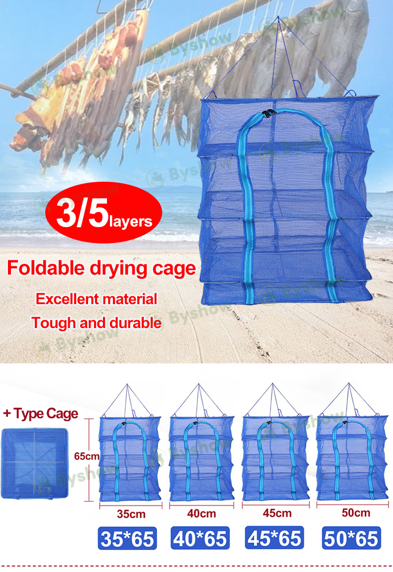 【Byshow】3 Layer drying fish net Foldable Outdoor Fish Drying Rack Fish ...