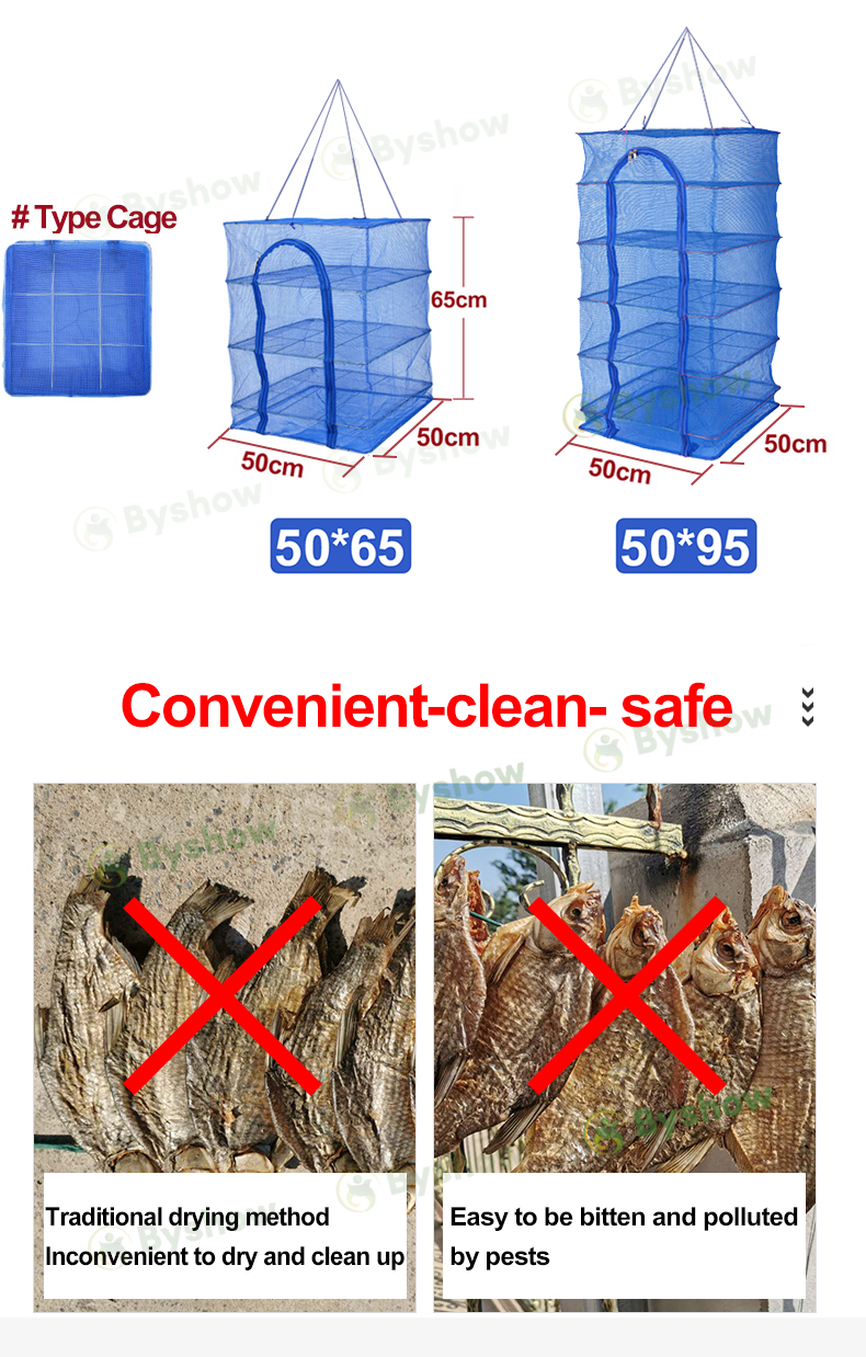【Byshow】3 Layer drying fish net Foldable Outdoor Fish Drying Rack Fish ...