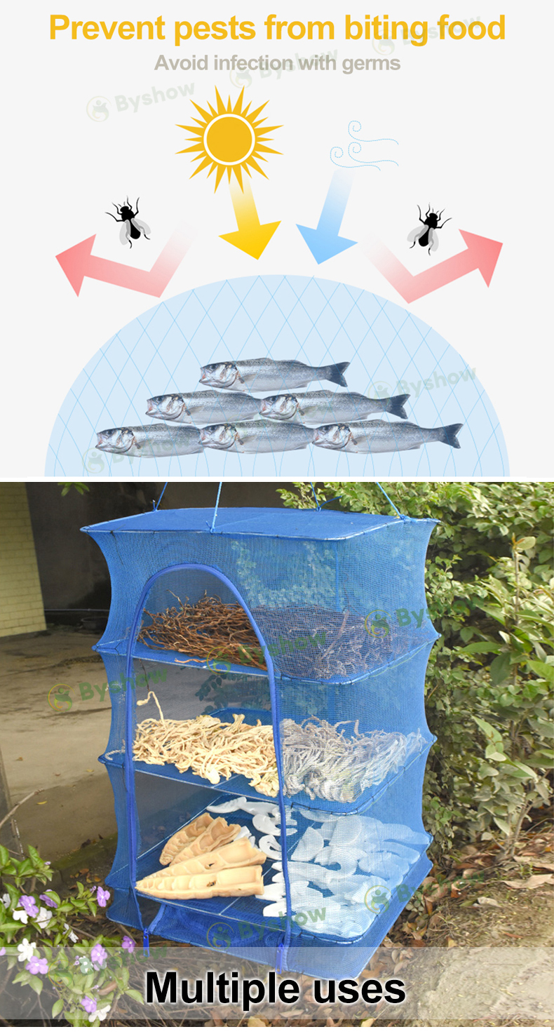【Byshow】3 Layer drying fish net Foldable Outdoor Fish Drying Rack Fish ...