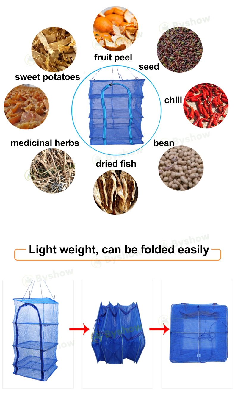 【Byshow】3 Layer drying fish net Foldable Outdoor Fish Drying Rack Fish ...