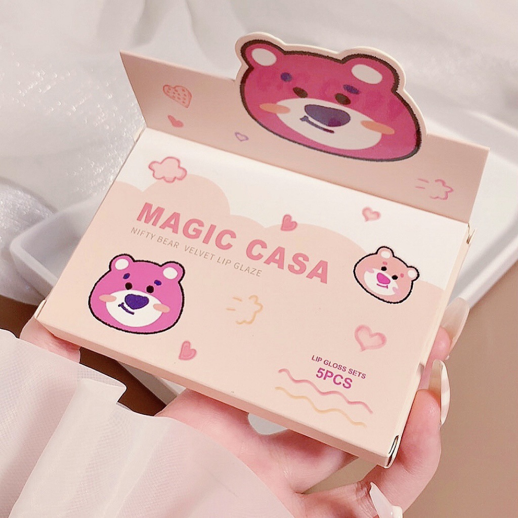 MAGIC CASA 5Pcs/set Bear Lip Glaze Lip Mud Lightweight Soft Lip Mud ...