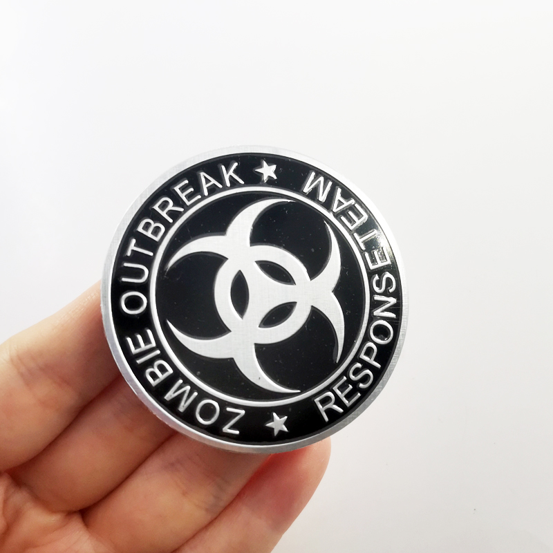 1 x Big and Small Aluminum Resident Evil Zombie Outbreak Biohazard Logo ...