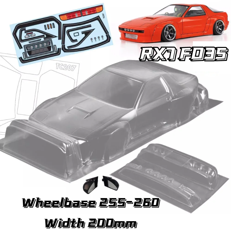 1/10 Mazda RX7 FD3S Wide body RC Drift Rally PC Shell 200mm Width 260mm ...