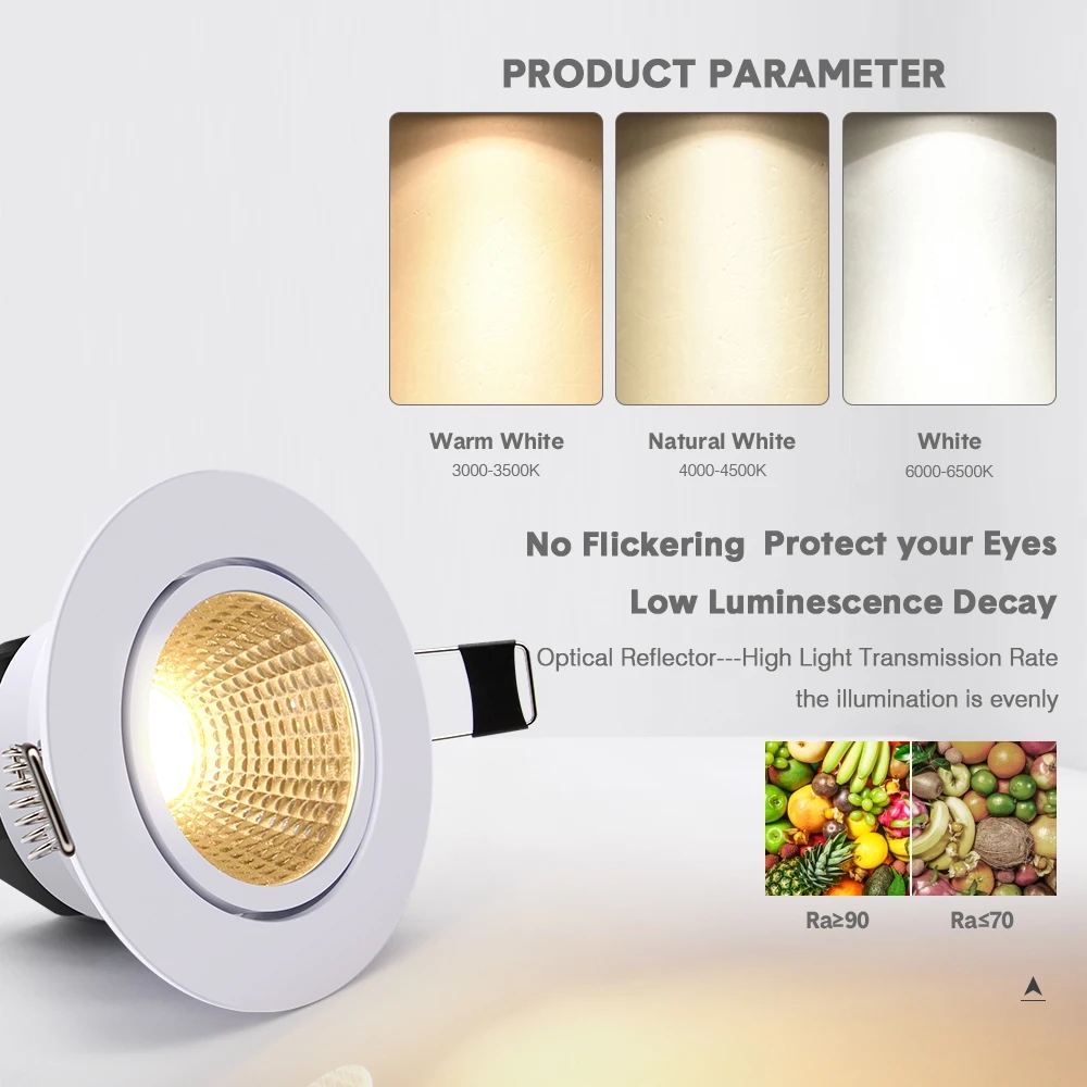 DImmable LED Downlight COB Angle Adjustable Ceiling Light Recessed ...