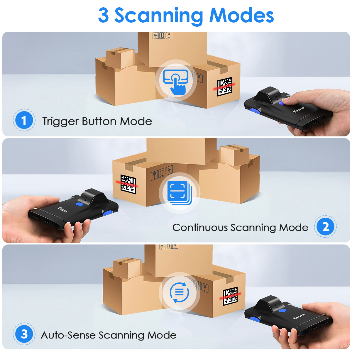Eyoyo 1D/2D Barcode Scanner – Phone Back Clip Design, 3-in-1 (USB ...